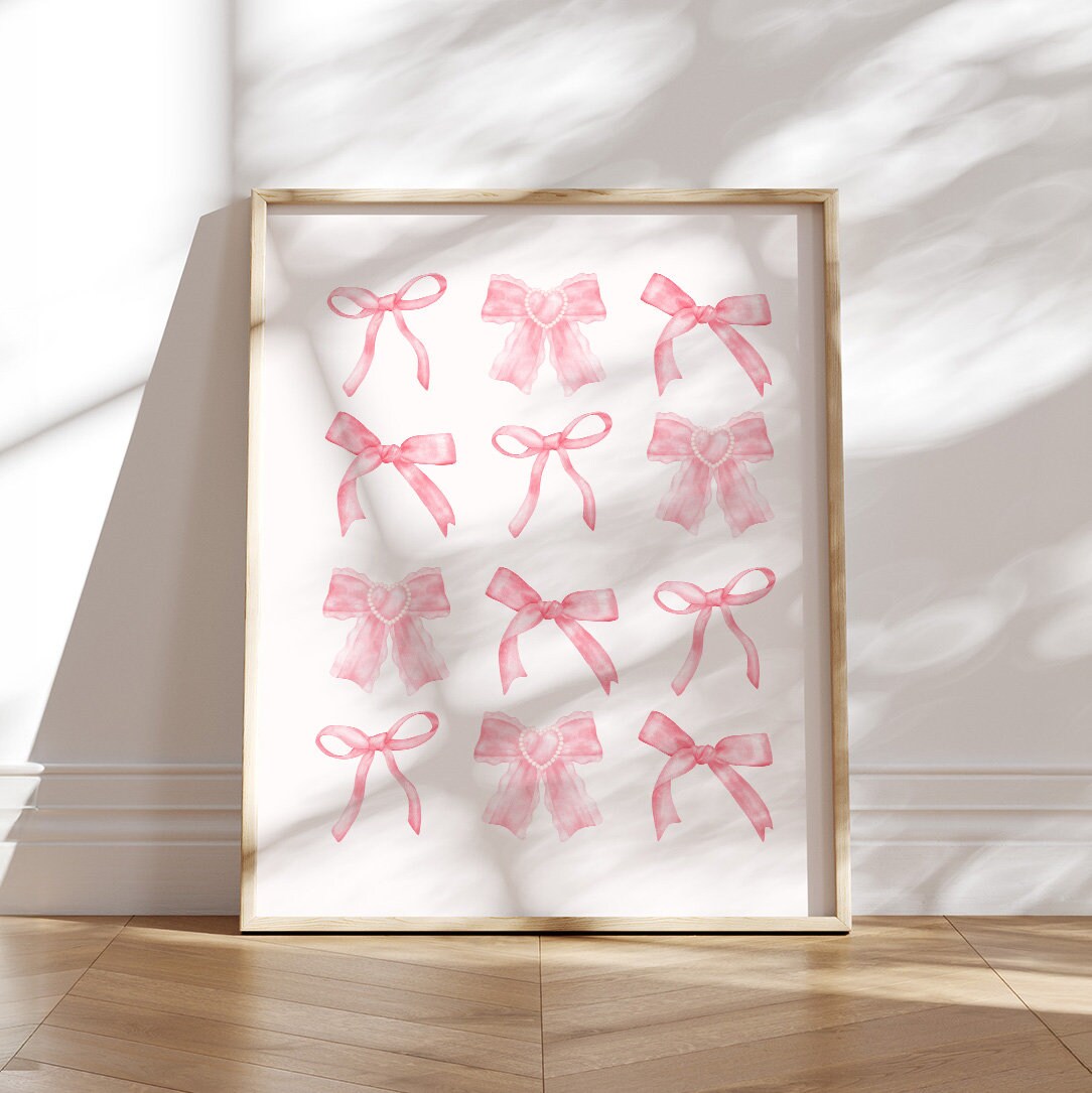 Coquette Room Decor Pink Bows Girly Poster Aesthetic Neutral Wall Art ...