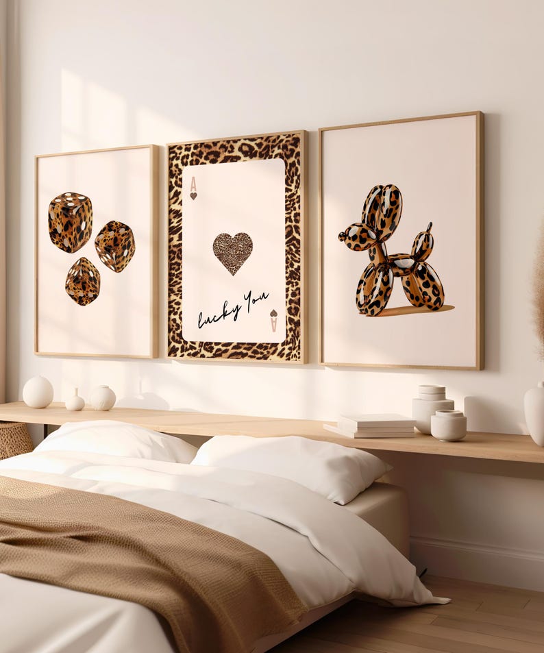 Leopard Wall Art Lucky You Dice Print Set of 3 Y2K Trendy Animal Print ...