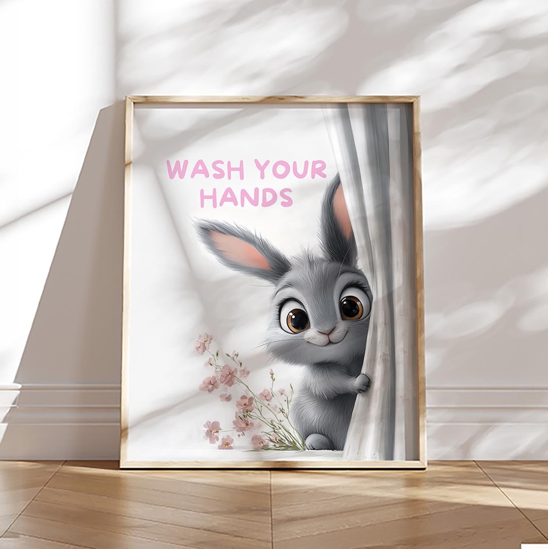 Wash Your Hands Bunny Bathroom Cute Bunny Bathroom Print Digital ...