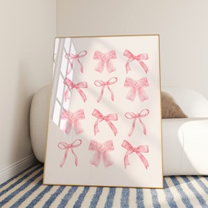 Coquette Room Decor Pink Bows Girly Poster Aesthetic Neutral Wall Art ...