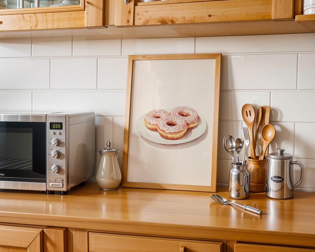 Pink Donuts Trendy Kitchen Wall Art Girly Kitchen Poster Cafe Art Print ...