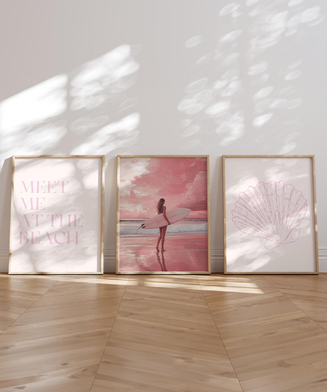 Coastal Print Set of 3 Meet Me at the Beach Pink Coastal Print Trendy ...