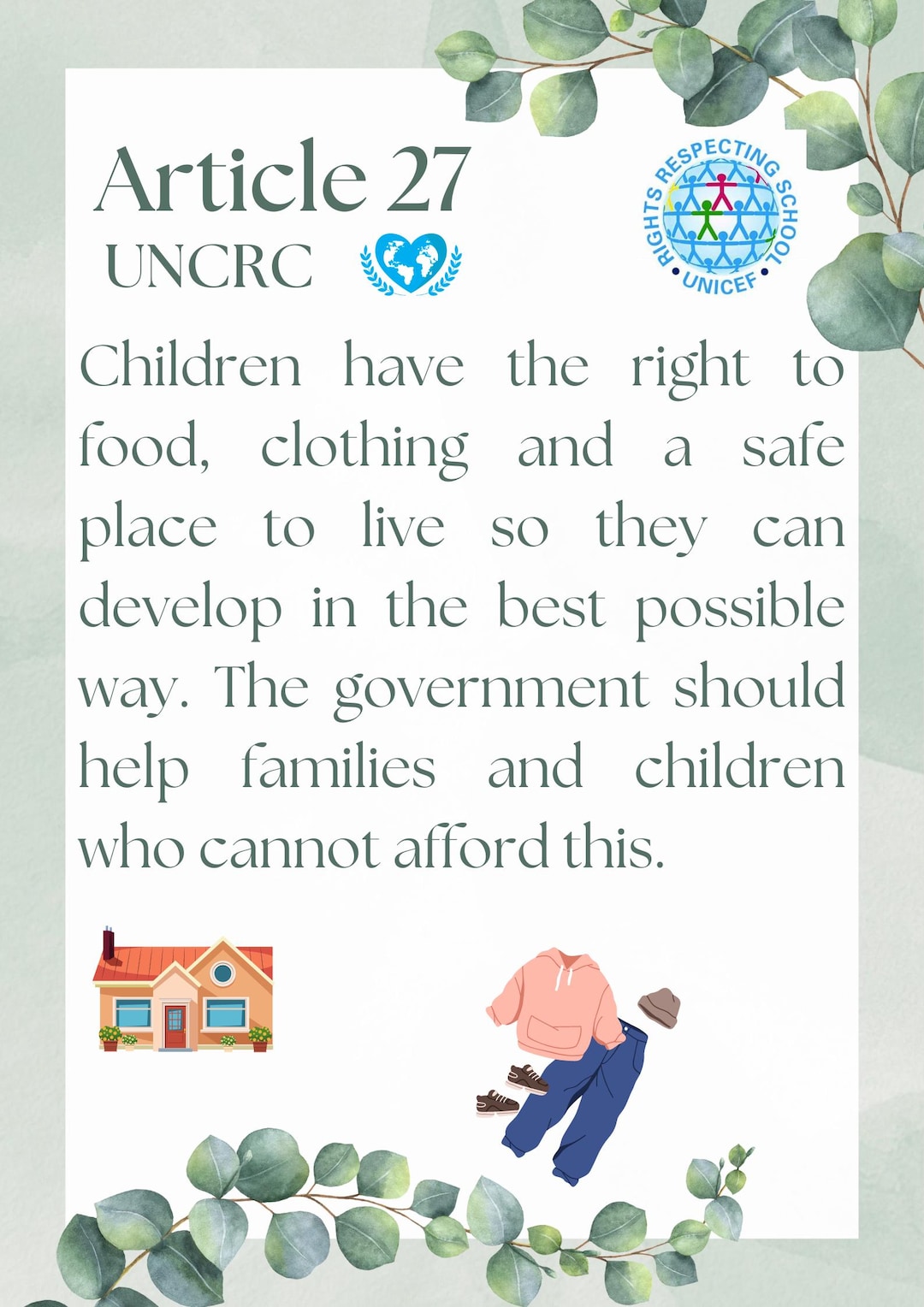 Uncrc RRS Unicef Article 27 Classroom Display Classroom Poster Teaching ...