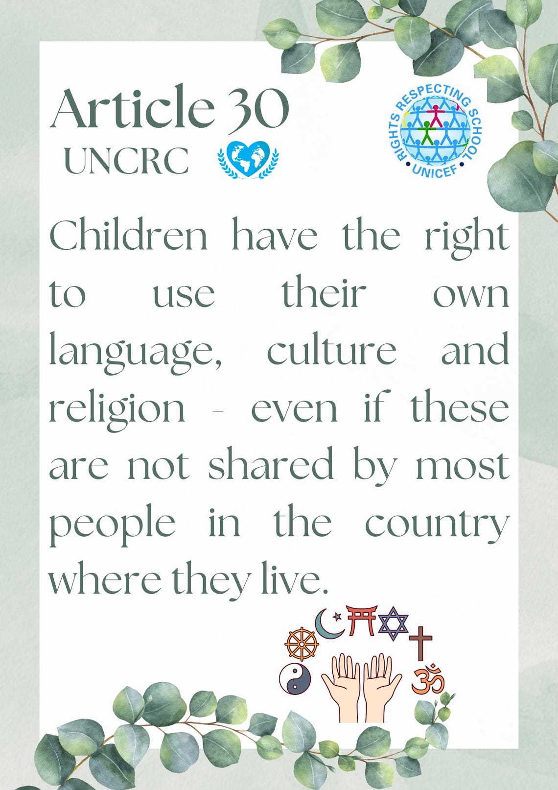 Article 31 RRS Rights Respecting School UNCRC Class Charter Unicef ...