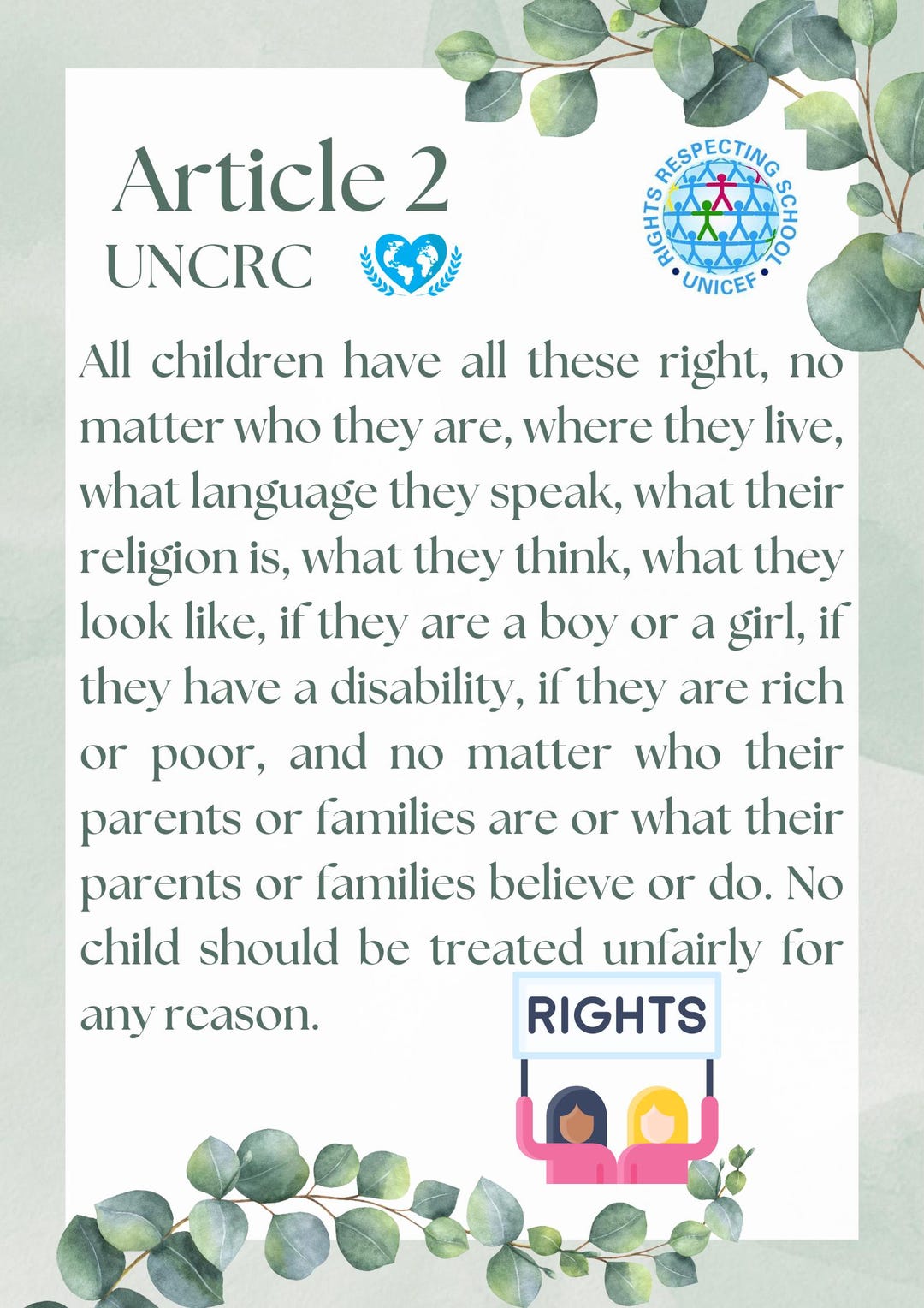 Article 2 RRS Rights Respecting Schools Uncrc Unicef Class Charter ...