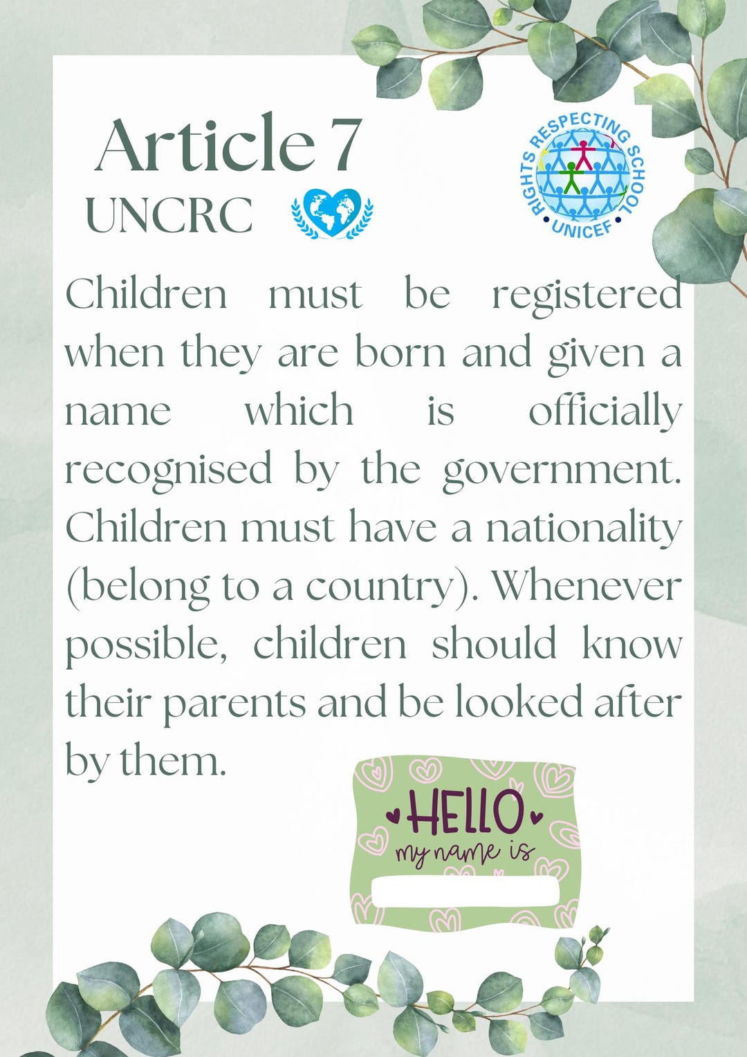 Article 7 RRS Rights Respecting School Uncrc Unicef Class Charter ...
