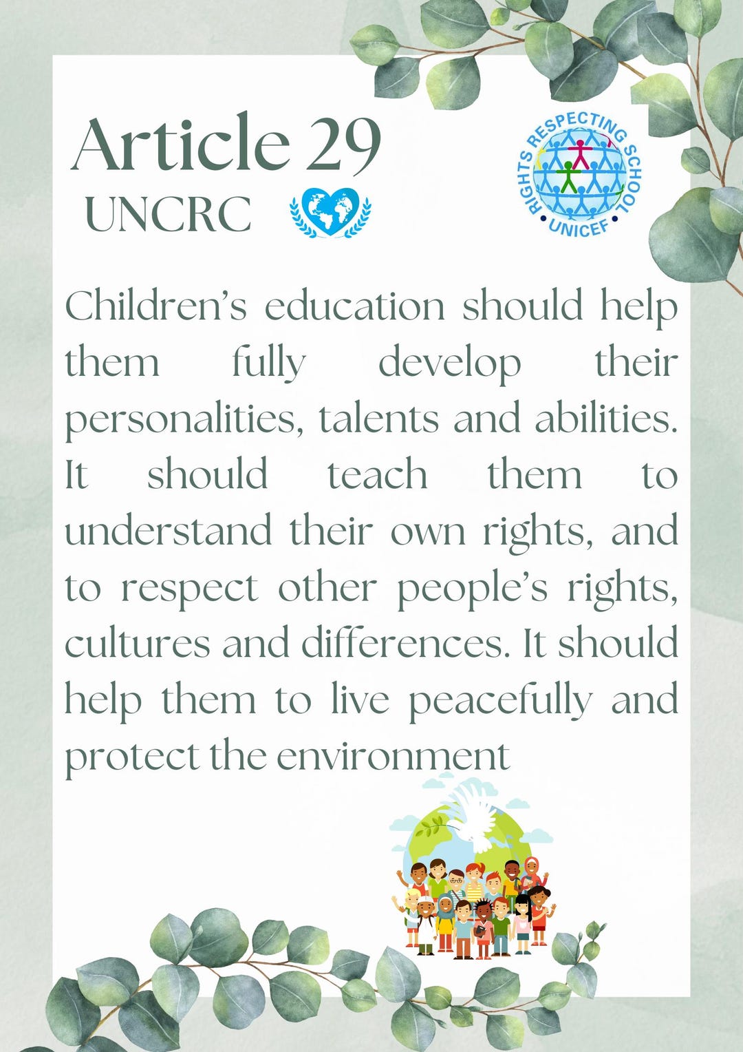 Article 29 RRS Rights Respecting Schools Class Charter Poster Classroom ...