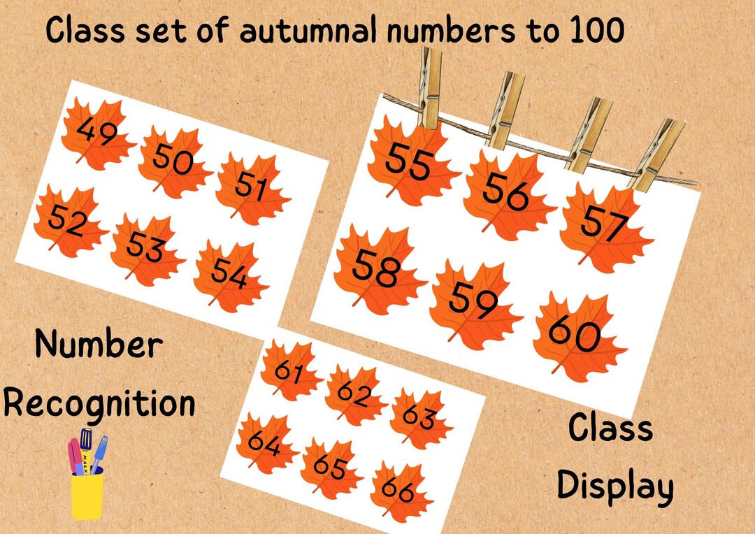 1-100 Number Display Autumn Leaves Counting Addition Subtraction Maths ...