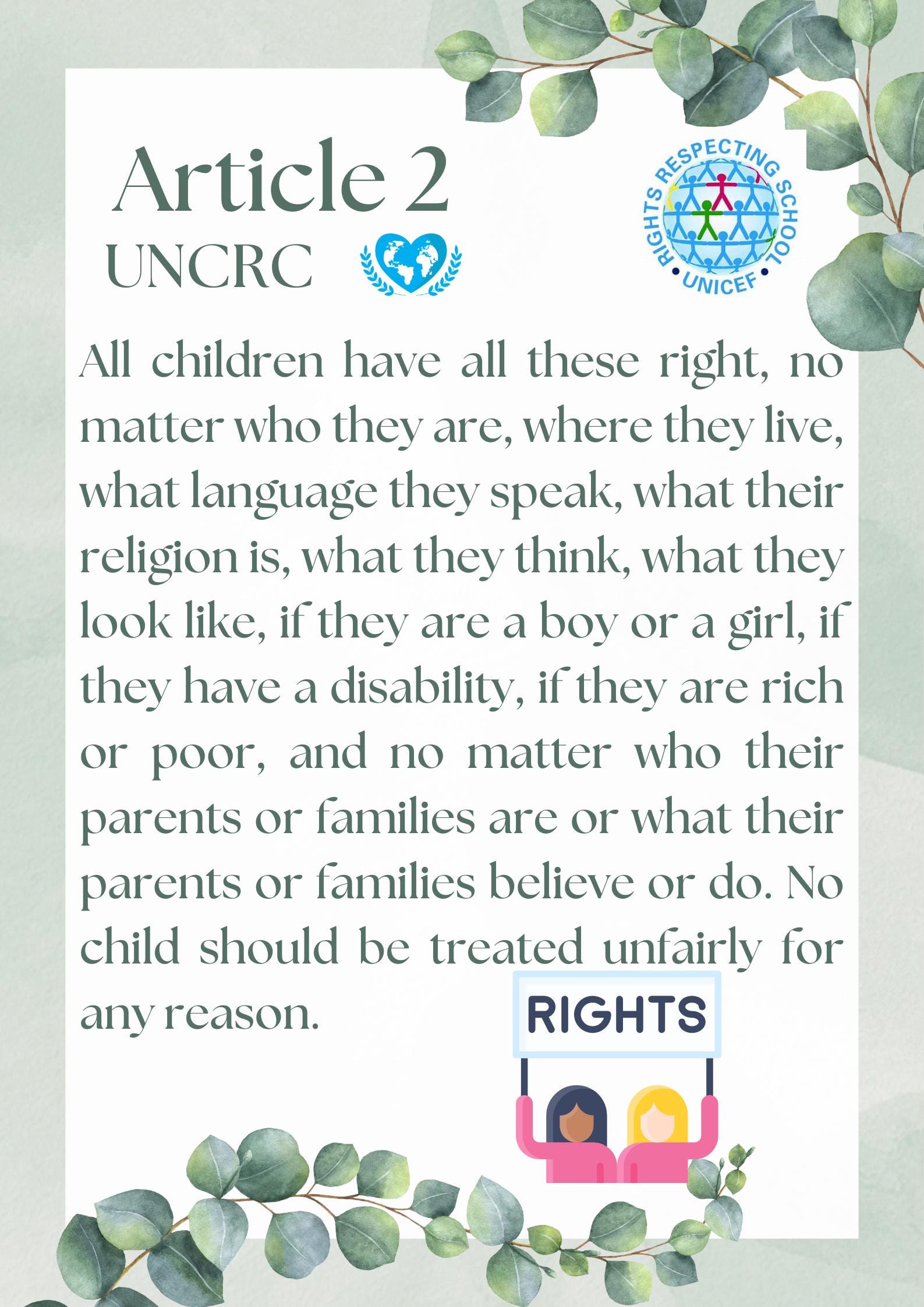 Article 12 RRS Rights Respecting School Class Charter Poster Uncrc ...