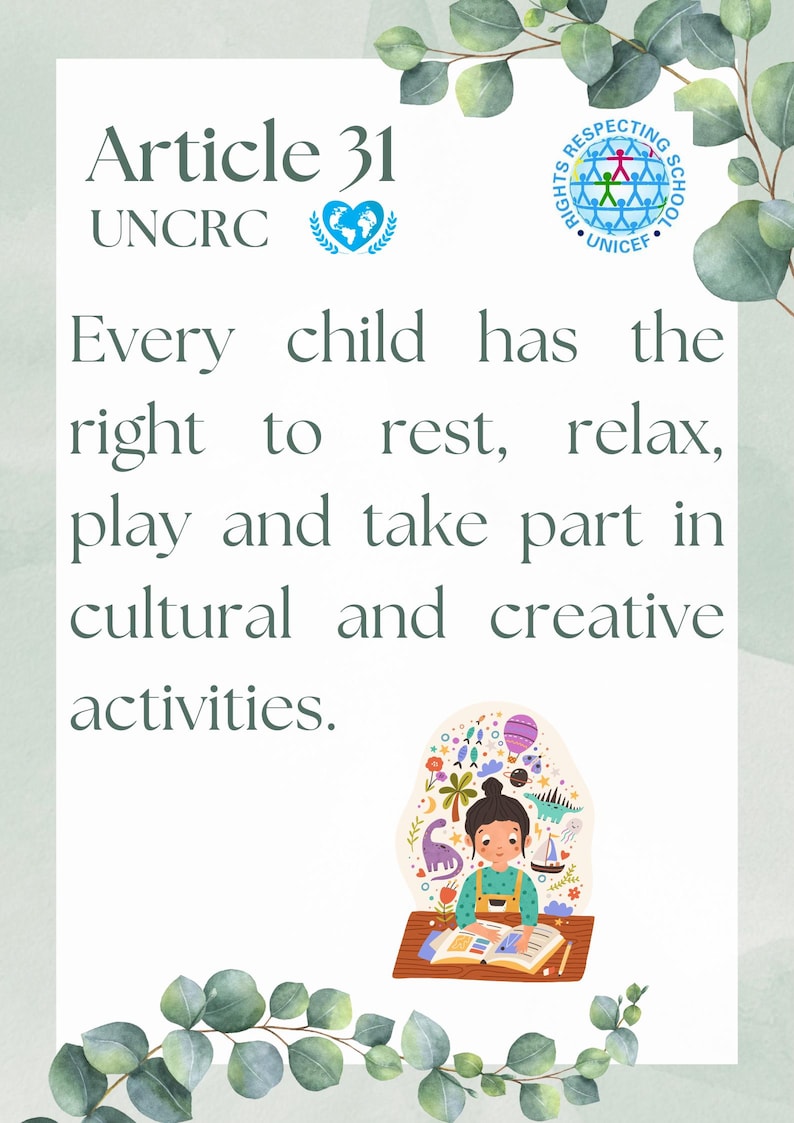 Article 31 RRS Rights Respecting School UNCRC Class Charter Unicef ...