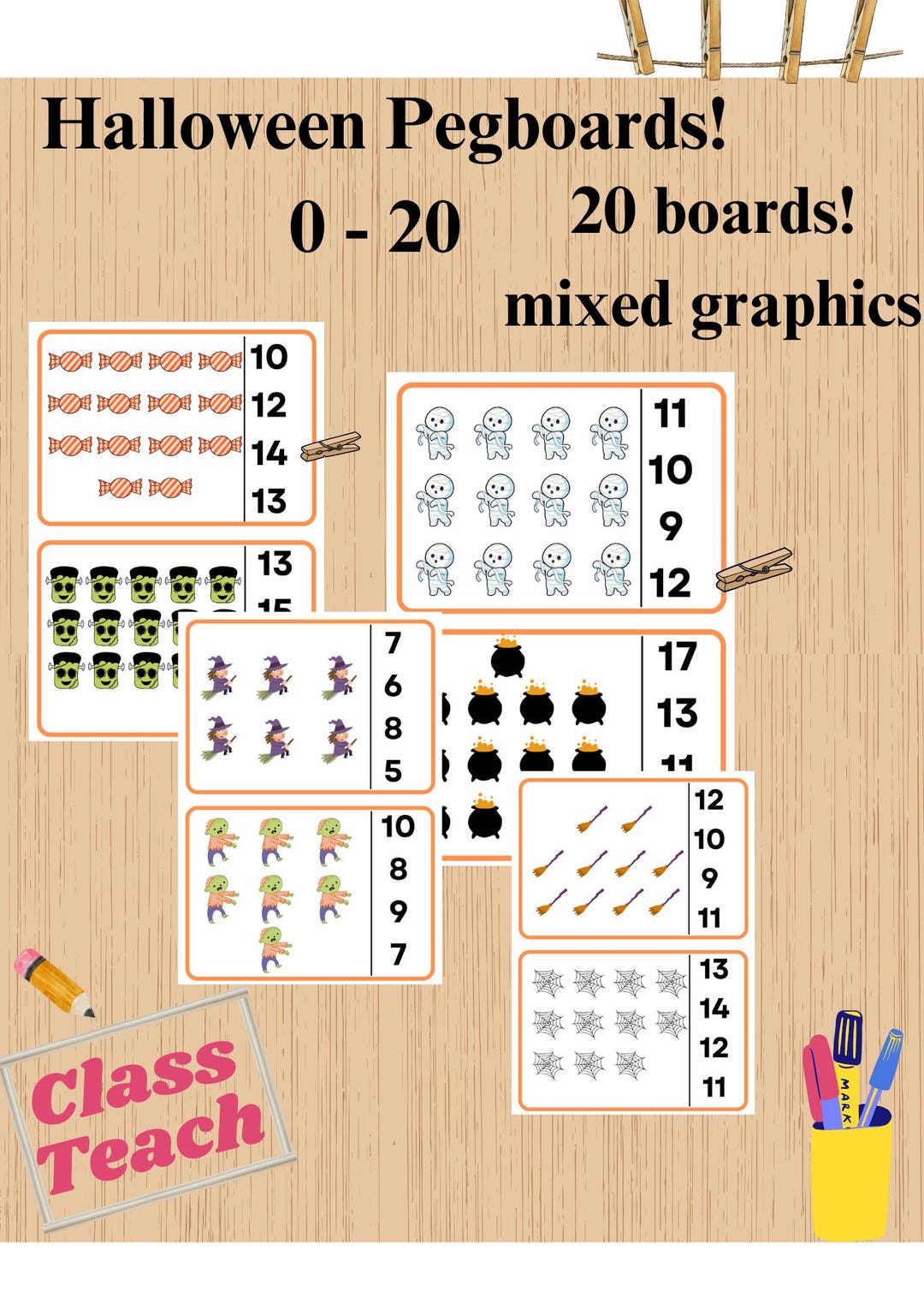 Halloween Pegboards Maths Number to 20 Counting Home Learning School ...