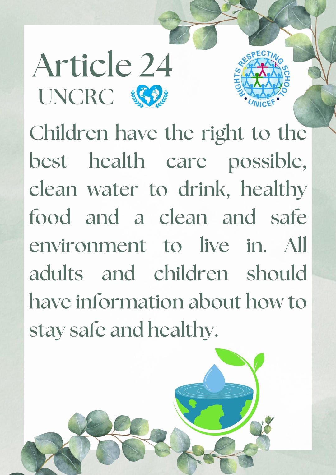 Article 24 RRS Rights Respecting School Class Charter Poster Uncrc ...