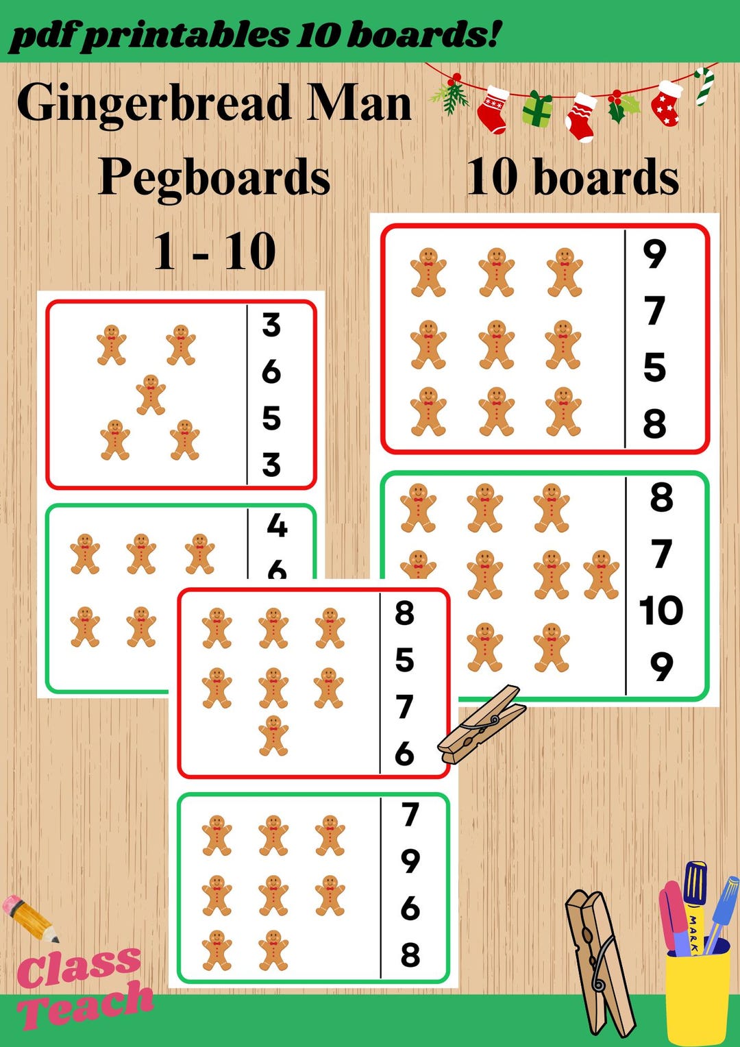 Gingerbread Man Pegboard Counting Numbers Christmas Maths Class ...