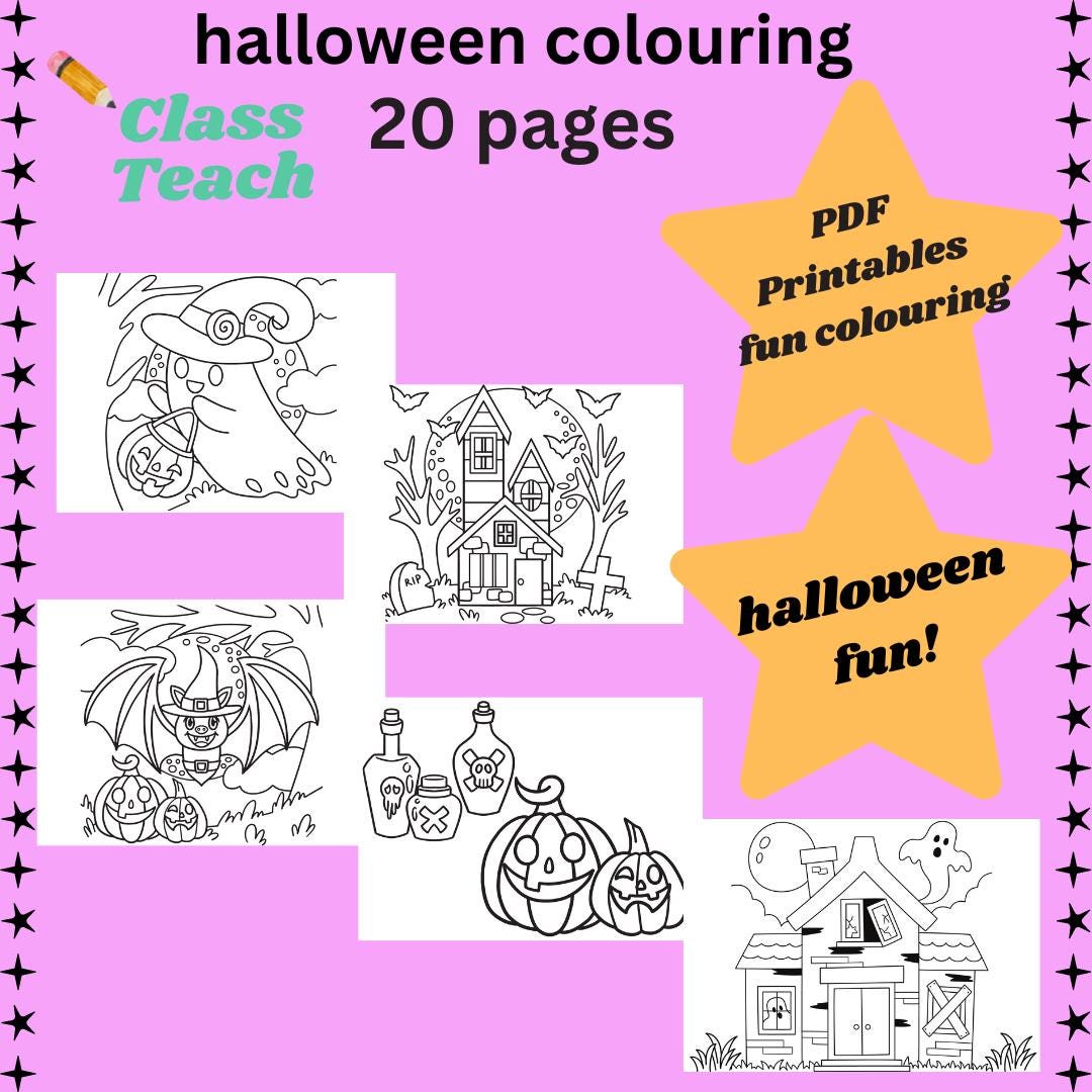 Halloween Colouring Book, 20 Page Halloween Colouring Book, Class ...