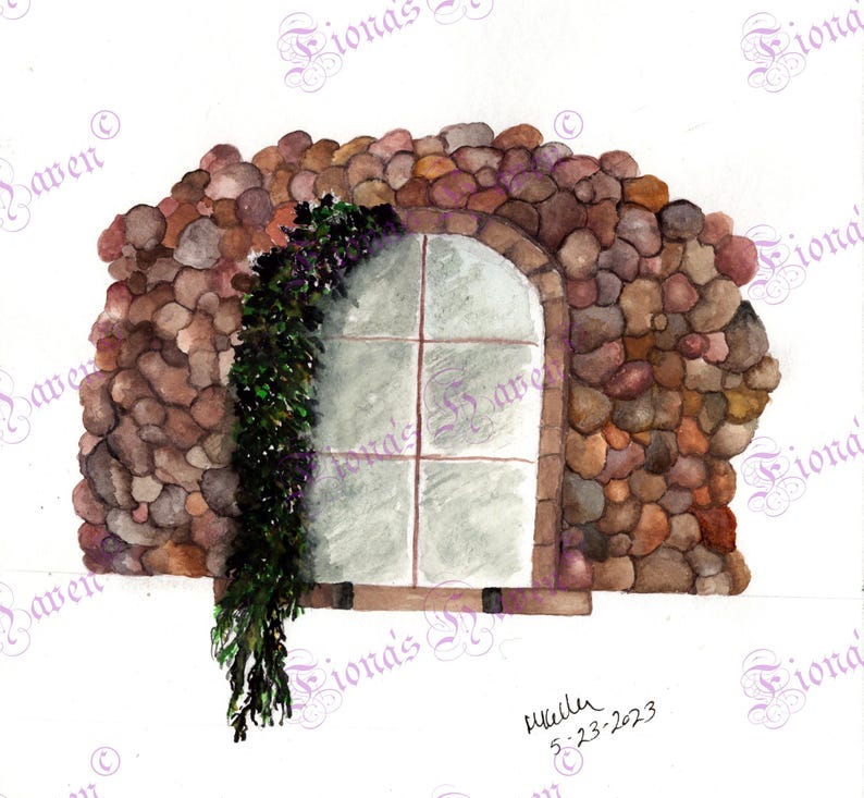 Scenic Stone & Window - Hand-painted Home - Watercolor - Digital ...