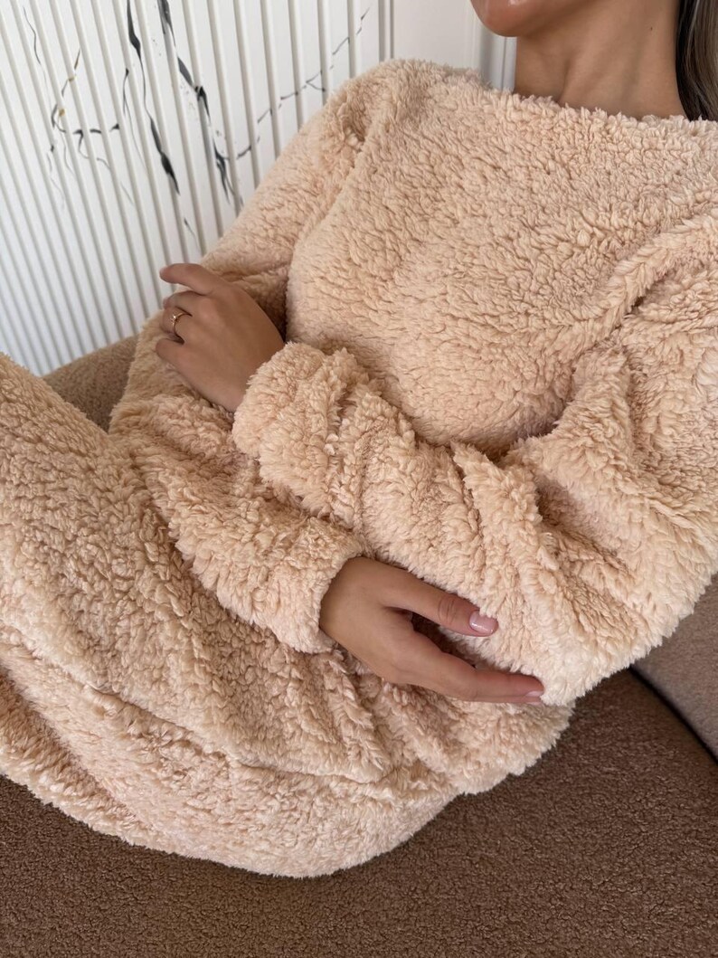 Cozy Teddy Fleece Pajamas for Women – Soft Plush Loungewear Set | Warm ...