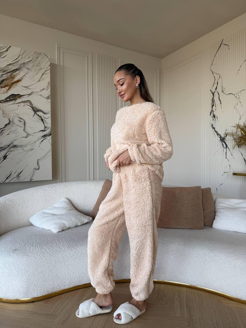 Cozy Teddy Fleece Pajamas for Women – Soft Plush Loungewear Set | Warm ...