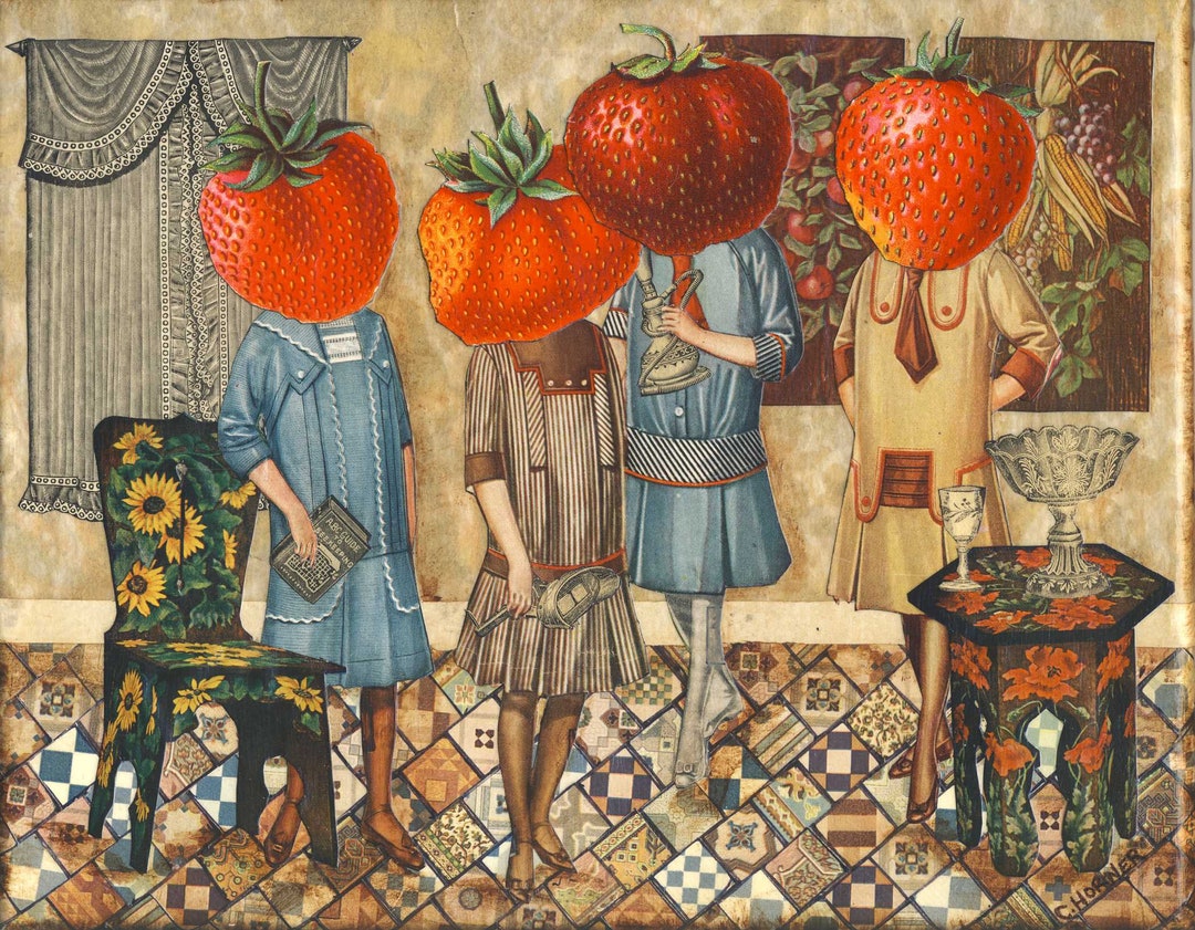 Strawberry Girls, Original Collage Art - Etsy