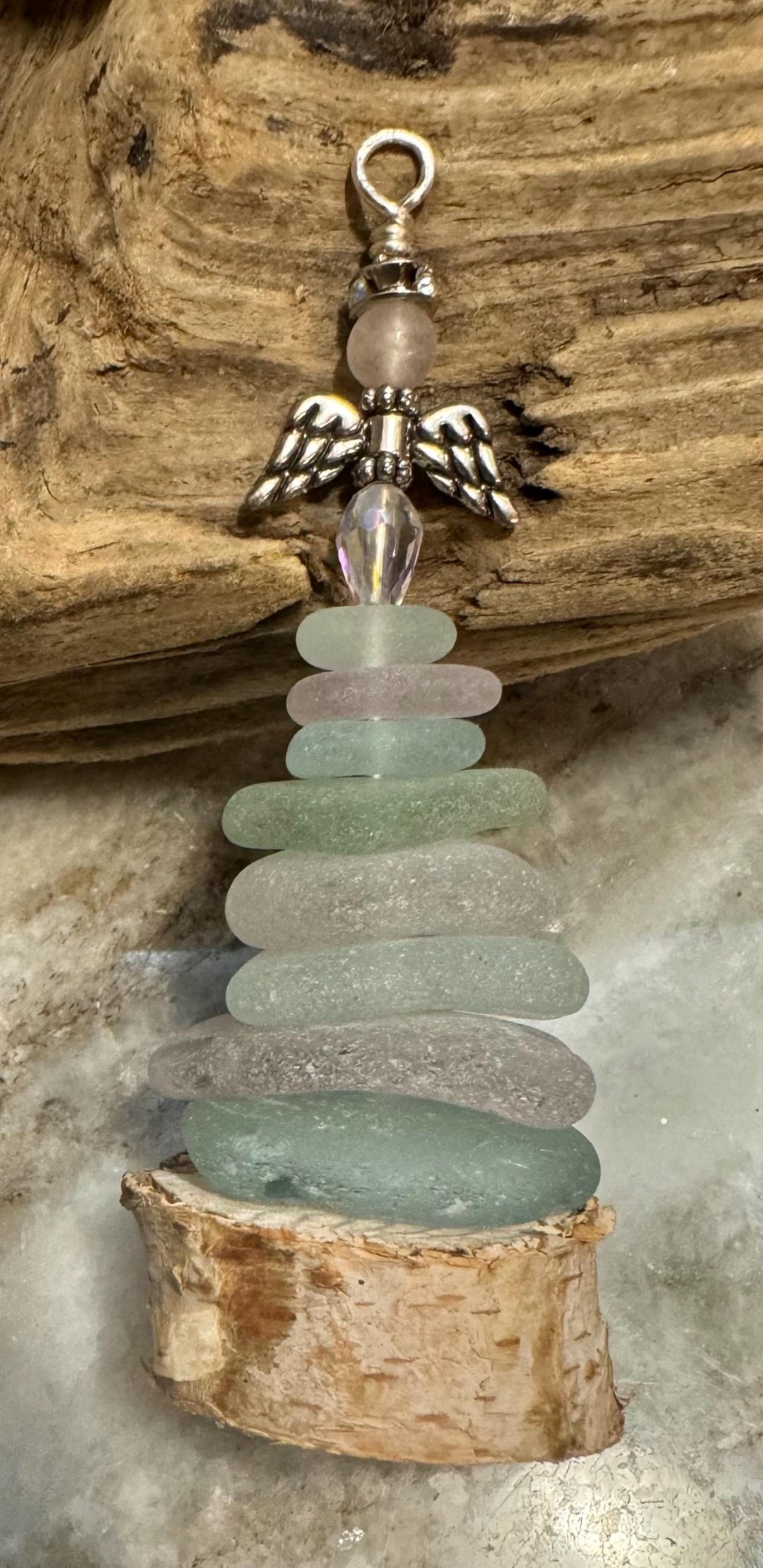 Sea Glass Christmas Tree Ornaments With Angel Topper, Grnuine Beach ...