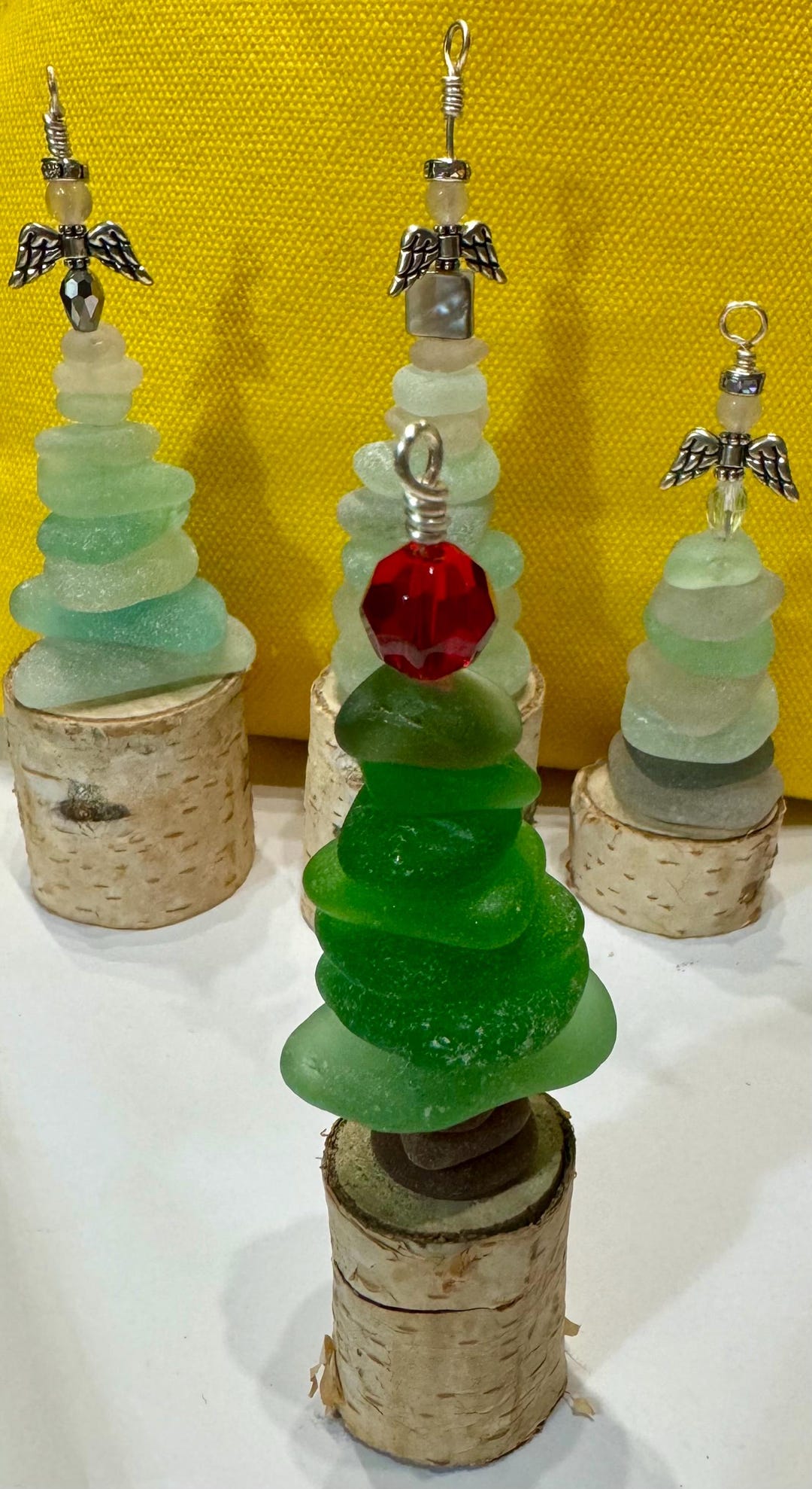 Sea Glass Christmas Trees With Angel Topper, Genuine Beach Glass ...