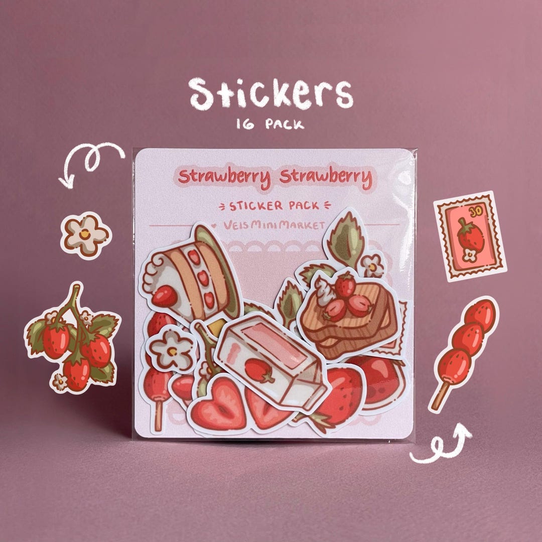 Strawberry Sticker Pack of Stickers for Journal Scrapbook Supplies Pink ...