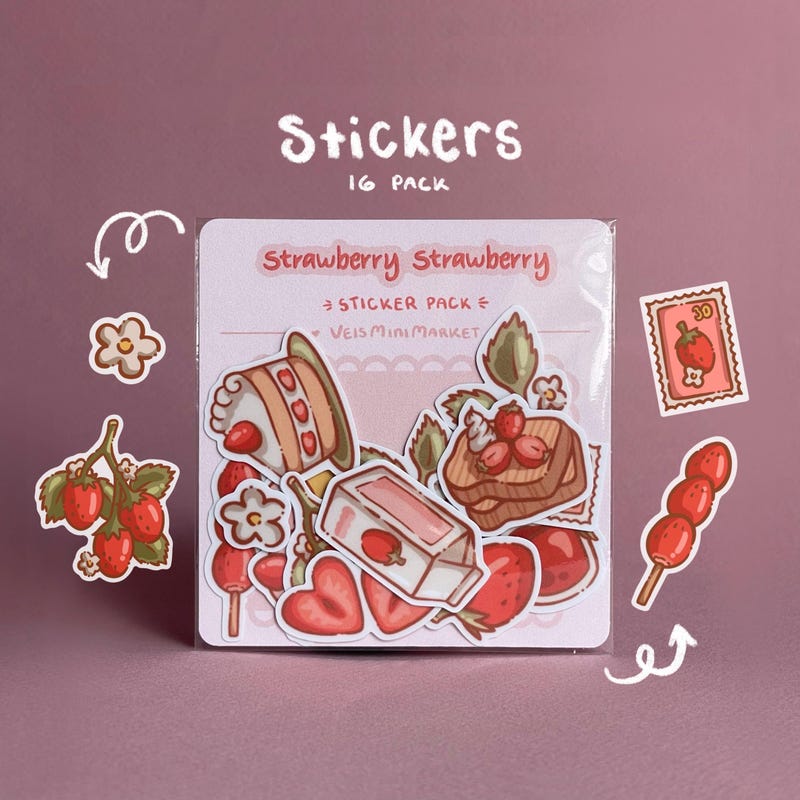 Strawberry Stickers - Etsy