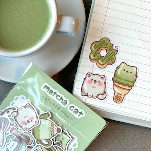 Matcha Cat Sticker Pack Journal Scrapbook Supply Green Tea Stationery ...
