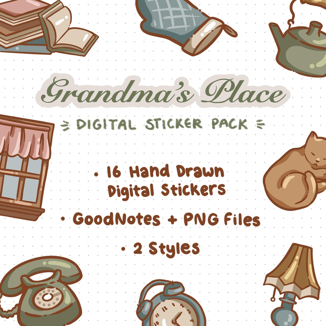 Cute Grandma Aesthetic Digital Stickers Set of 16 | Goodnotes & PNG ...