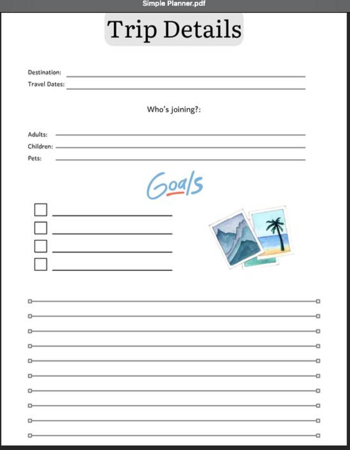 Travel Planner PDF – Printable Itinerary, Packing List & Transportation ...