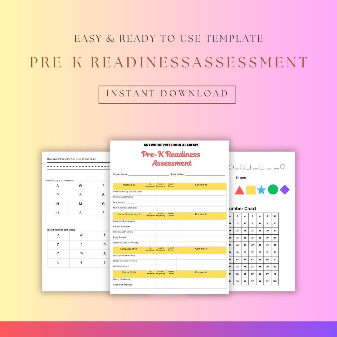 Pre-k Readiness Assessment - Etsy