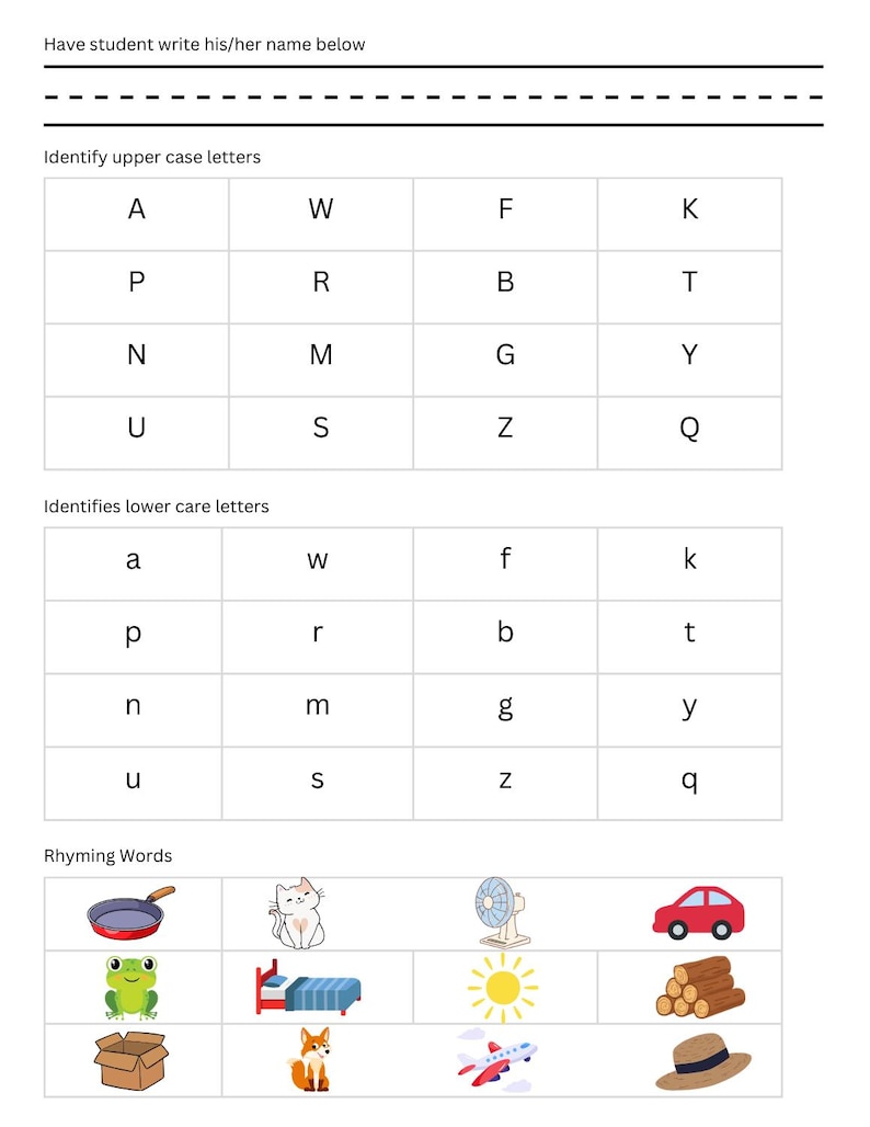 Kindergarten Readiness Assessment - Etsy
