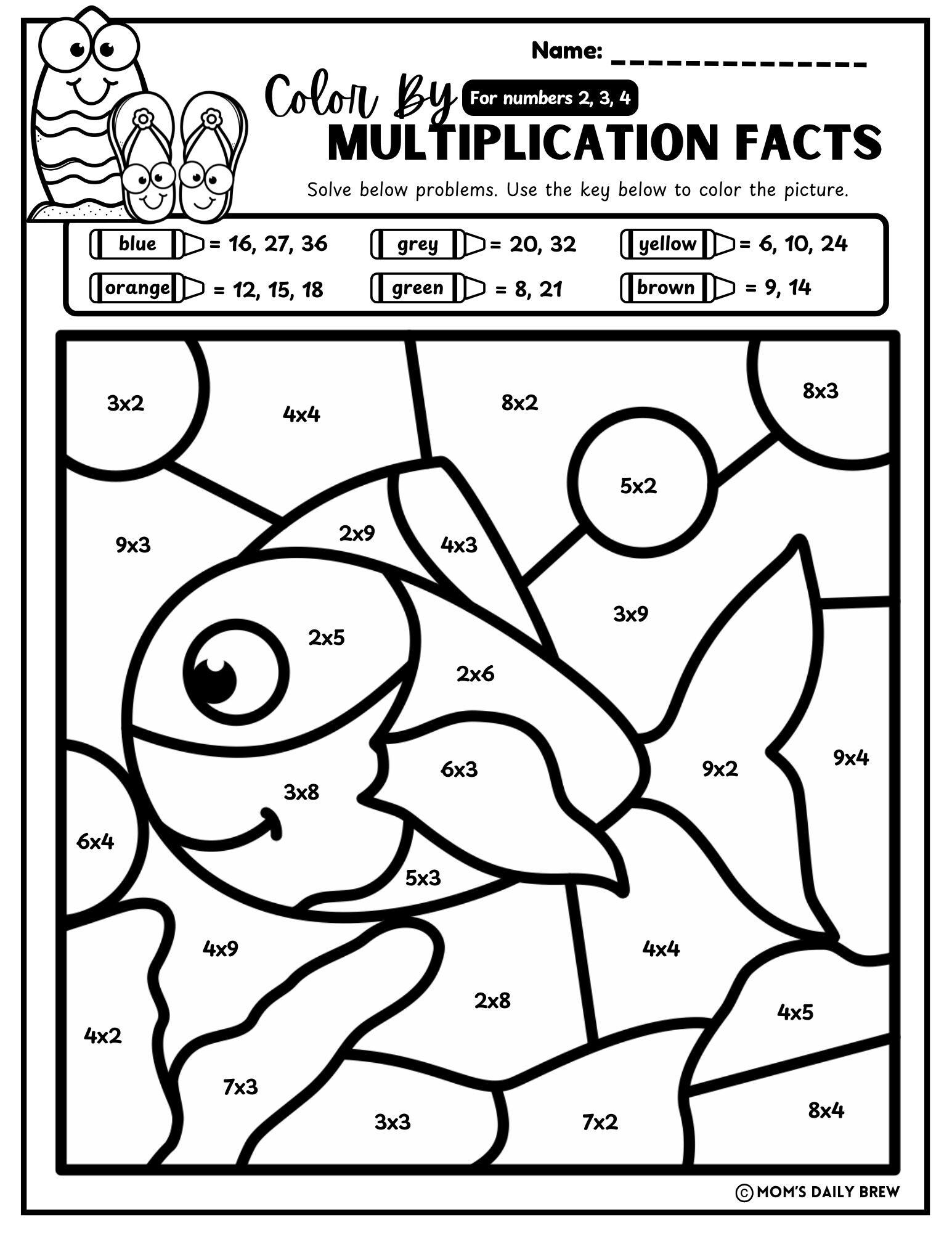 Summer Color by Number - Multiplication Facts up to 12 | 11 Pages - Etsy