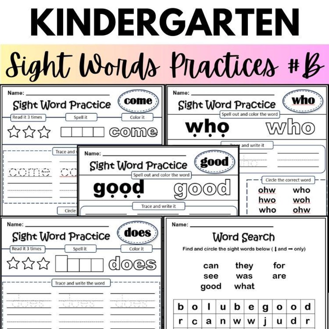 Kindergarten Worksheets for 40 Sight Words - Total 80 Practice Pages #B ...