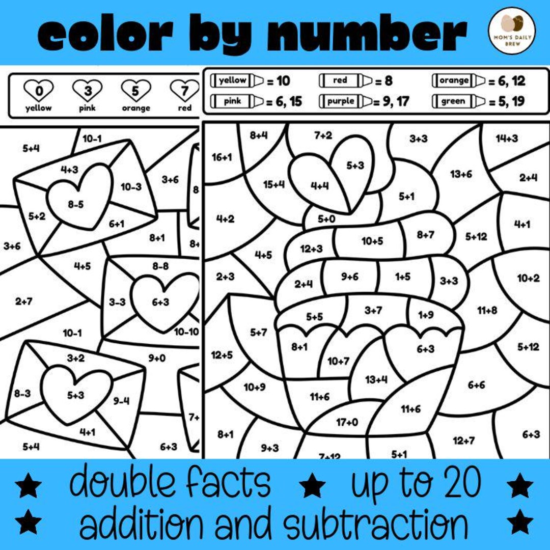 Valentine's Day Color by Number - Addition & Subtraction up to 20 - Etsy
