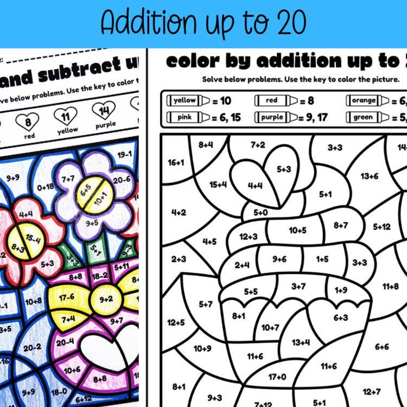 Valentine's Day Color by Number - Addition & Subtraction up to 20 - Etsy