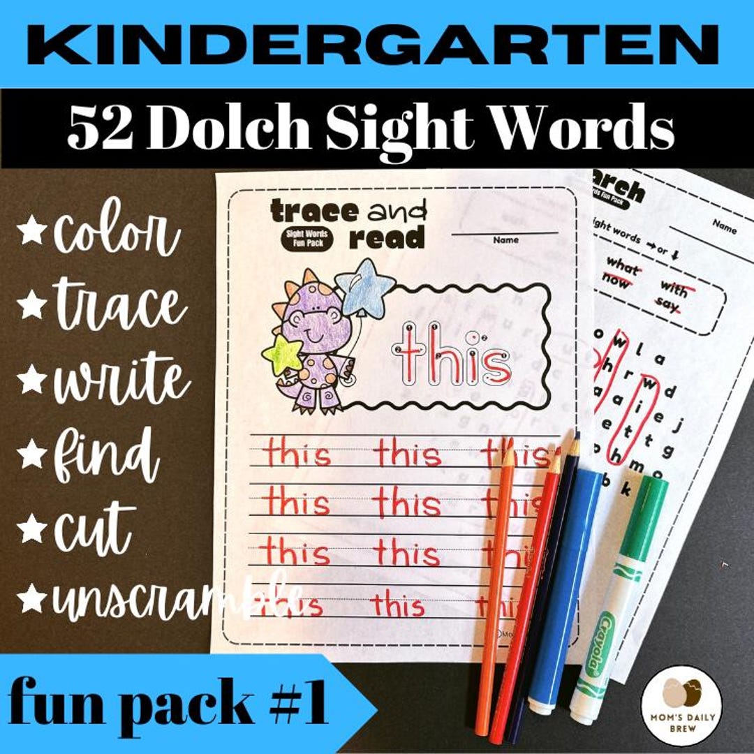 52 Dolch Kindergarten Sight Words FUN Pack | 4 Styles | 79 Pages - Etsy