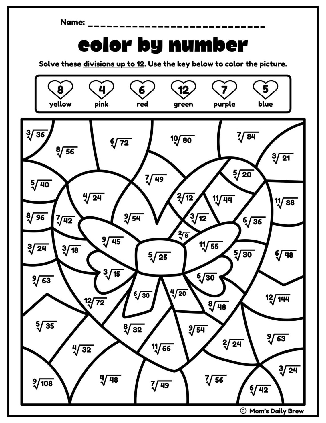 Valentine's Day Color by Number - Advanced Multiplication, Division ...