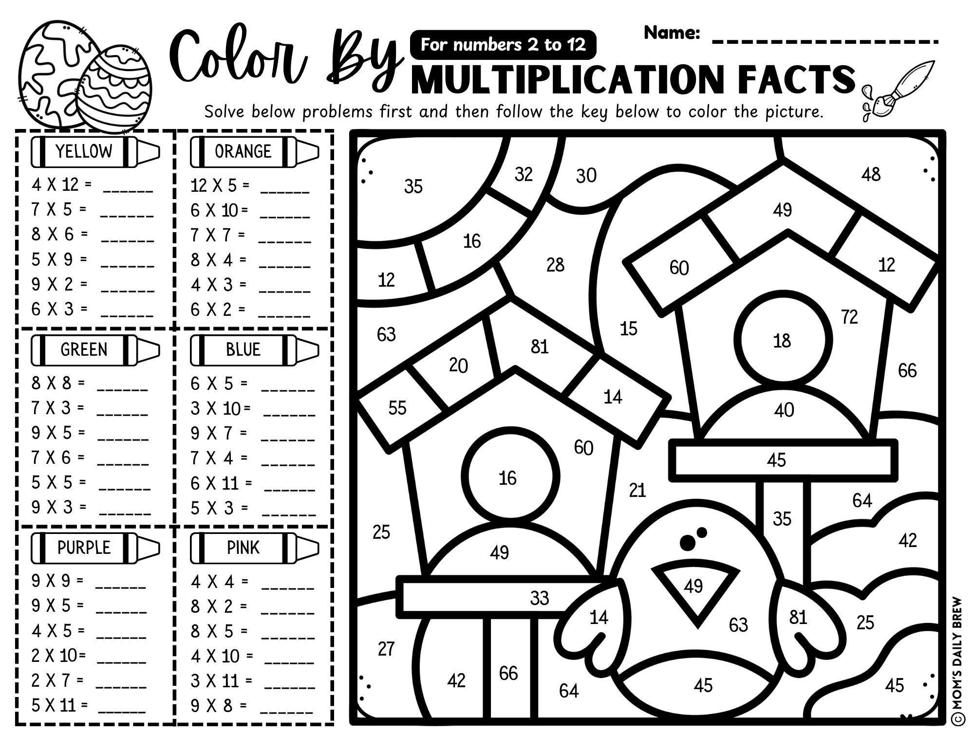 Easter Spring Color by Code | up to 12 Multiplication | by Numbers ...