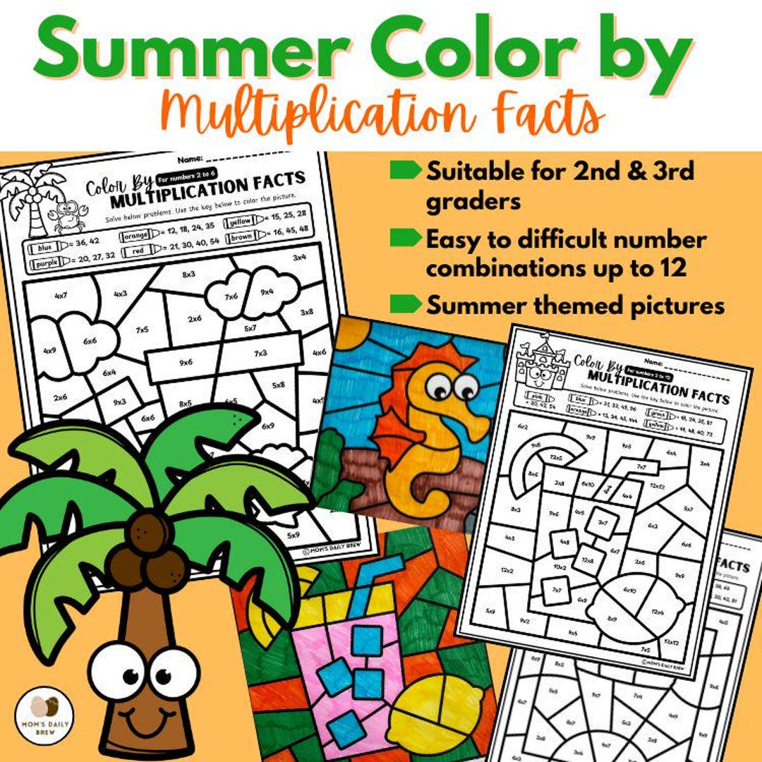 Summer Color by Number - Multiplication Facts up to 12 | 11 Pages - Etsy