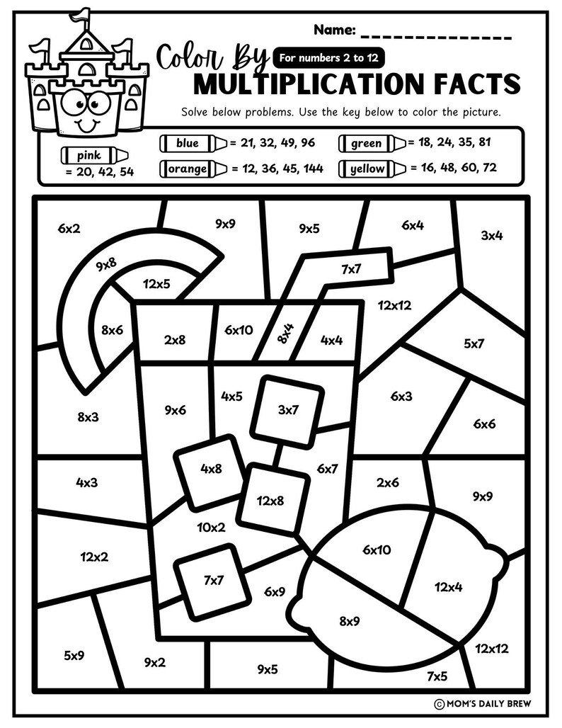 Summer Color by Number - Multiplication Facts up to 12 | 11 Pages - Etsy