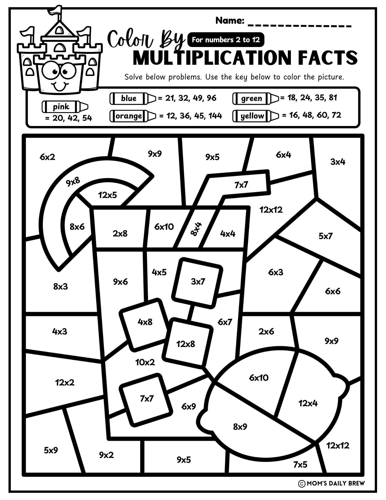 Summer Color by Number - Multiplication Facts up to 12 | 11 Pages - Etsy