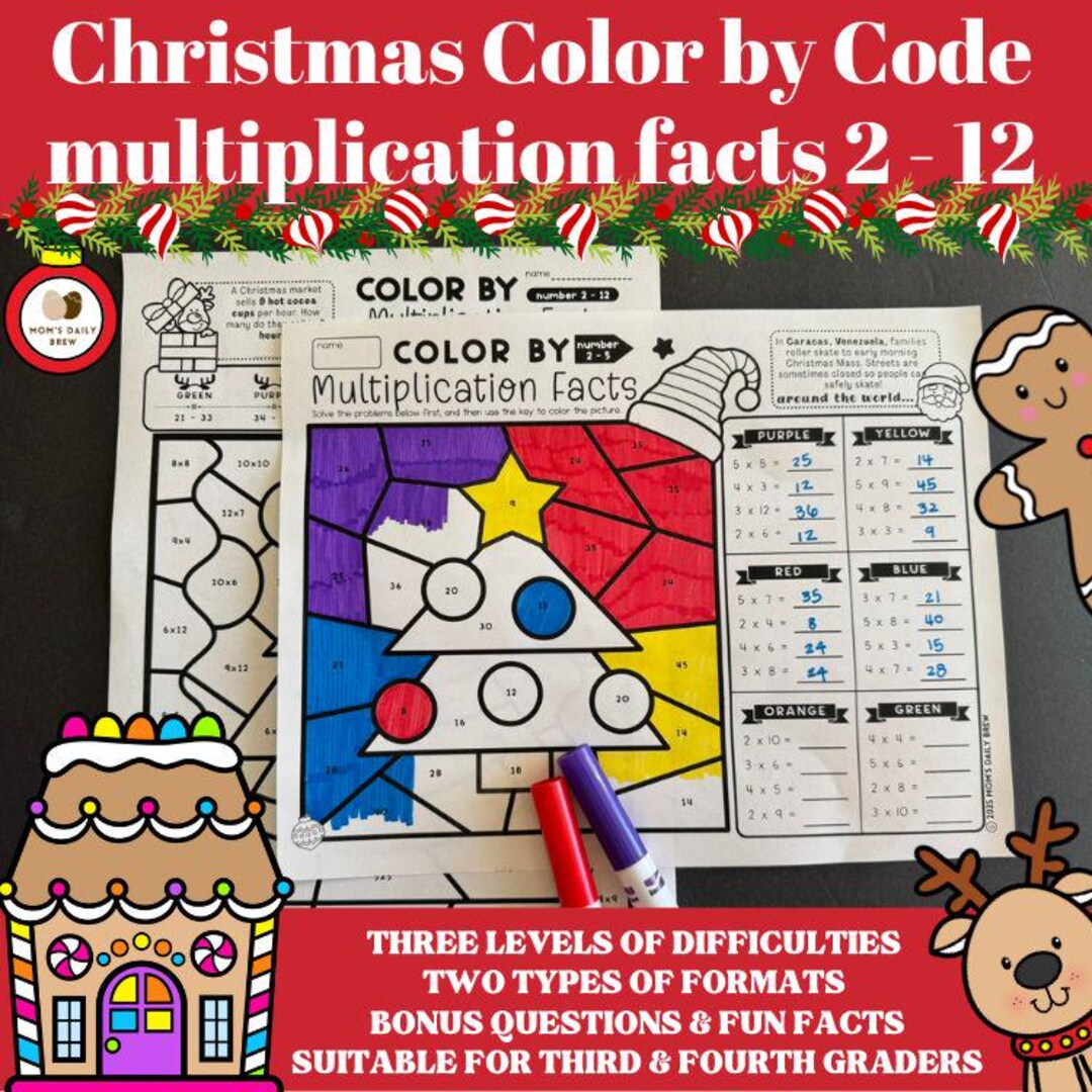 Christmas Color by Code | Multiplication up to 12 | NO PREP | 2 Formats ...