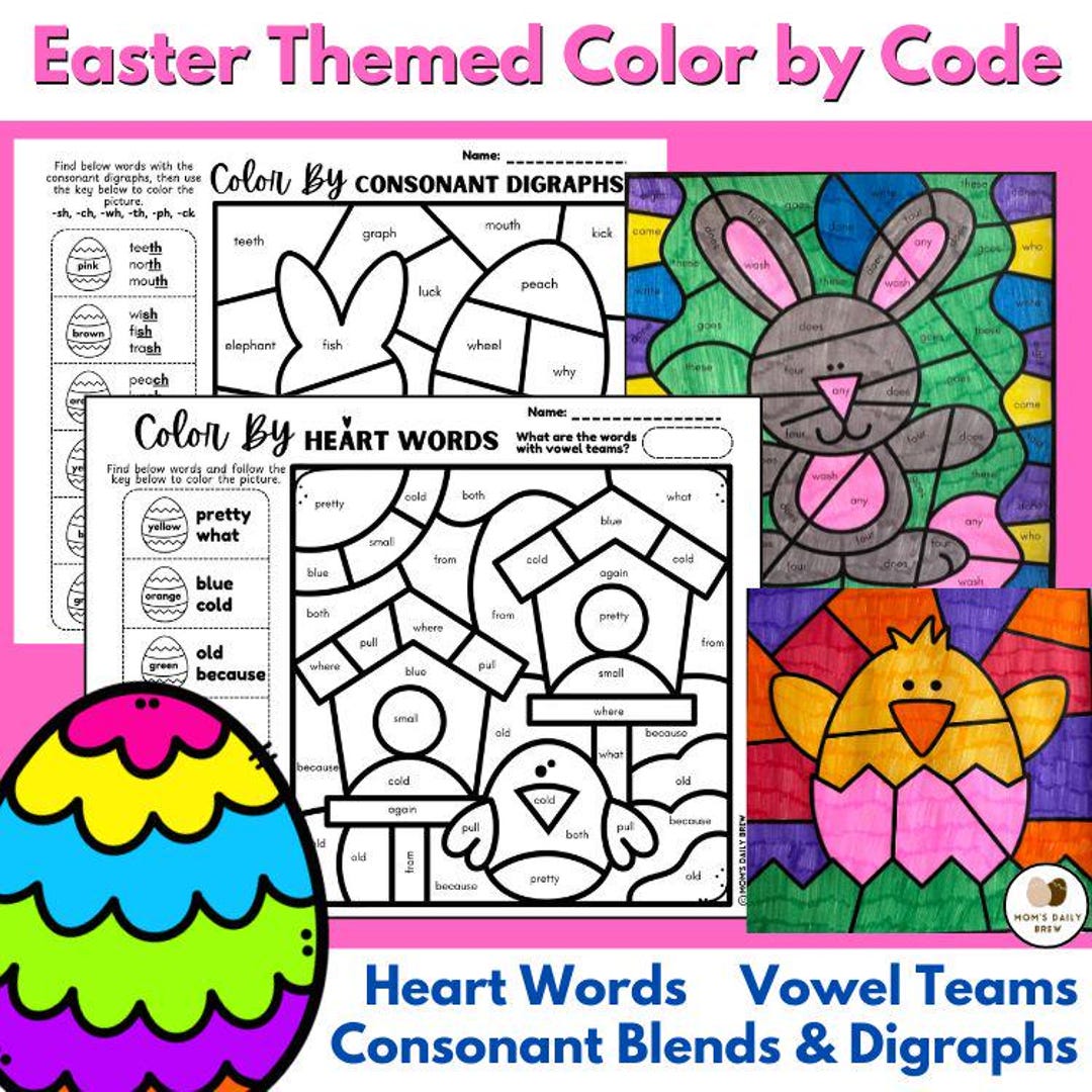 Easter Color by Code | Heart Words | Consonant Blends | Vowel Teams - Etsy