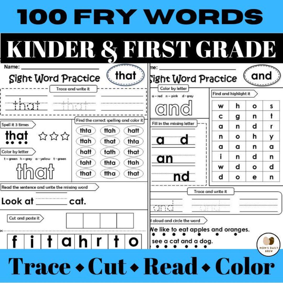 First 100 Fry Sight Word Practices | Total 200 Pages | Crossword Puzzle ...