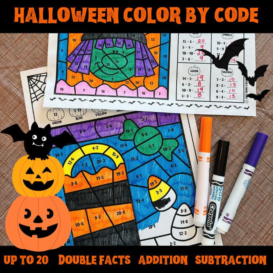 Halloween Color by Code | Double Facts | Addition Subtraction up to 20 ...