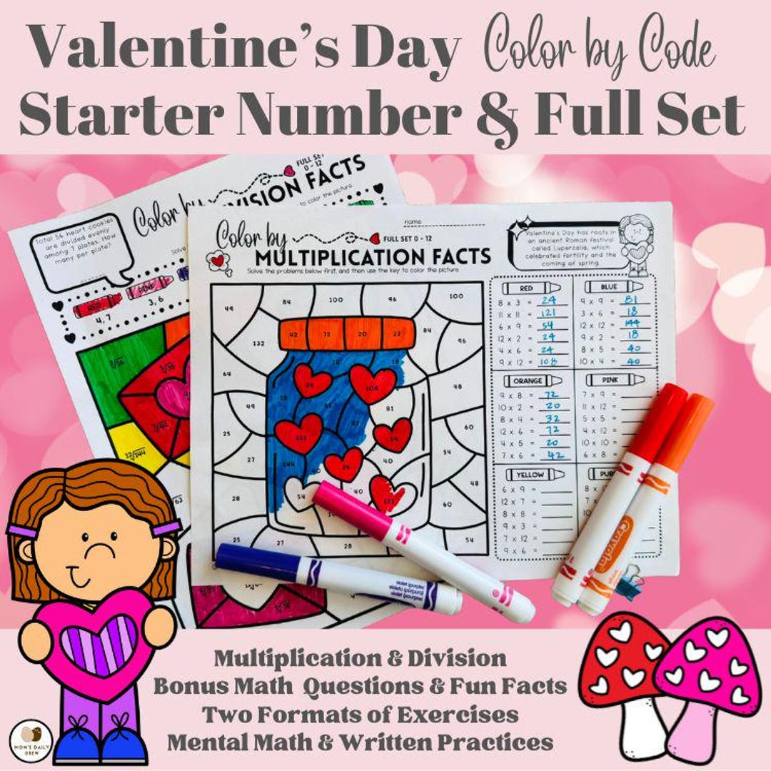 Valentine's Day Color by Code | Multiplication Division | NO PREP | 2 ...