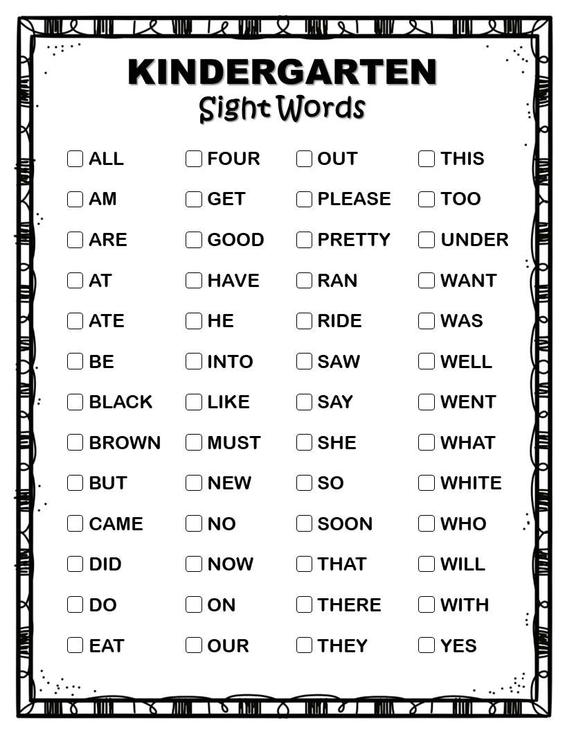 52 Dolch Kindergarten Sight Words | 2 Formats Each Word | Master Check ...