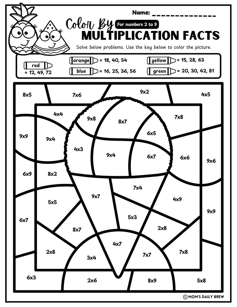 Summer Color by Number - Multiplication Facts up to 12 | 11 Pages - Etsy