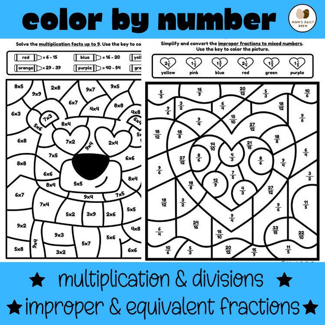 Valentine's Day Color by Number - Advanced Multiplication, Division ...