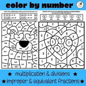 Valentine's Day Color by Number - Advanced Multiplication, Division ...
